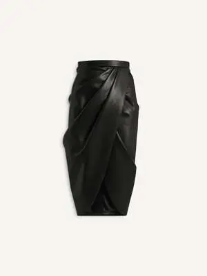 Balmain Draped Lambskin Midi Skirt