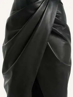 Balmain Draped Lambskin Midi Skirt