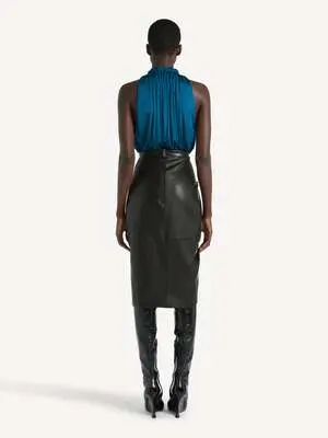 Balmain Draped Lambskin Midi Skirt