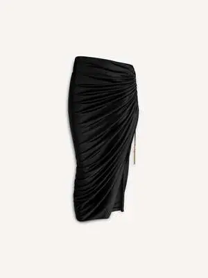 Balmain Flowing Jersey Midi Skirt With Slit And Drawstring Detail