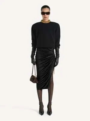Balmain Balmain Flowing Jersey Midi Skirt With Slit And Drawstring Detail Black