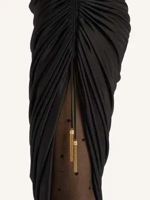 Balmain Flowing Jersey Midi Skirt With Slit And Drawstring Detail - Black