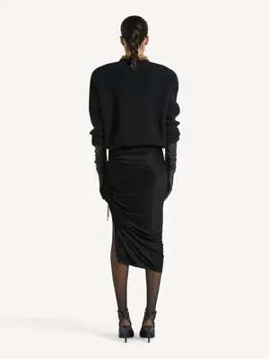 Balmain Flowing Jersey Midi Skirt With Slit And Drawstring Detail - Black