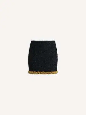 Balmain Embroidered Trim Tweed Mini Skirt