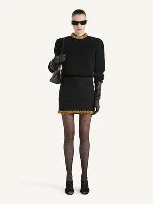 Balmain Embroidered Trim Tweed Mini Skirt - Black