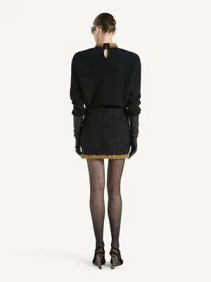 Balmain Embroidered Trim Tweed Mini Skirt