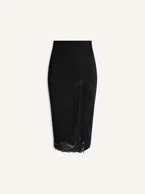 Balmain Knit Midi Skirt With Lace Trim