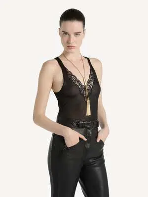Balmain Knit Vest Top With Lace Trim - Black
