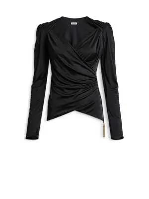 Balmain Draped Flowing Jersey Top - Black