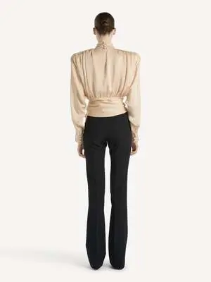 Balmain Silk Chiffon Blouse With Padded Shoulders And Tie