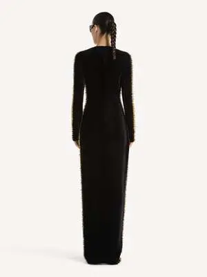 Balmain Long Velvet Dress With Embroidered Trim