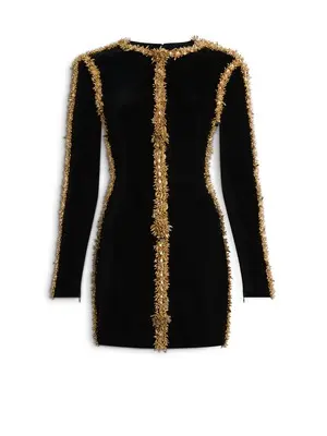 Balmain Velvet Dress With Embroidered Trim - Black