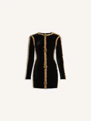 Balmain Velvet Dress With Embroidered Trim - Black