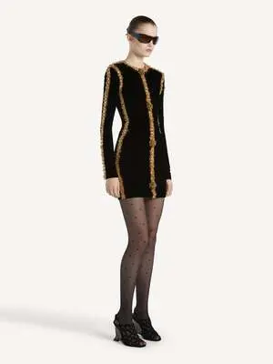 Balmain Velvet Dress With Embroidered Trim - Black