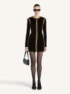 Balmain Velvet Dress With Embroidered Trim