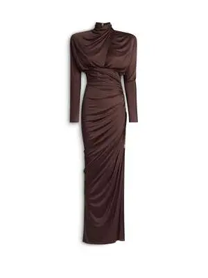 Balmain Long Flowing Jersey Dress - Brown