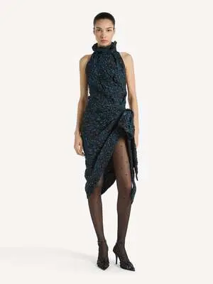 Balmain Draped Cloqué Jacquard Midi Dress