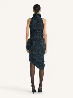 Balmain Draped Cloqué Jacquard Midi Dress