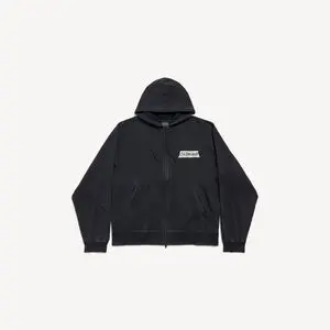 Balenciaga Masking Tape Oversized Zip-up Hoodie - Black