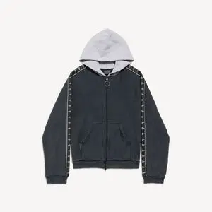 Balenciaga Stripe Patched Hood Zip-up Hoodie - Black