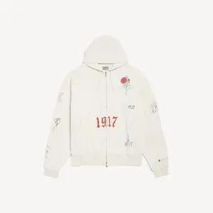 Balenciaga Tattoo Oversized Zip-up Hoodie - Cream