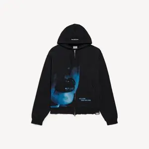 Balenciaga Lips Oversized Zip-up Hoodie - Black