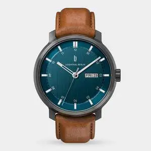 Lilienthal Berlin Neolux Day Date Dark Silver Leather Light Brown - Blue