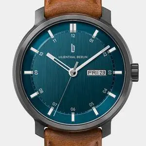 Lilienthal Berlin Neolux Day Date Dark Silver Leather Light Brown