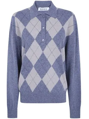 RÓHE Polo Wool Check "argyle Mouline - Gray