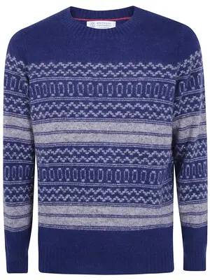 Brunello Cucinelli Wool Blend Patterned Crewneck Sweater