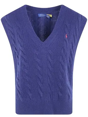 Polo Ralph Lauren V-neck Cable Knit Wool Vest - Blue