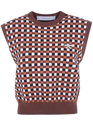 GOLDEN GOOSE Sweater Wool Chess 3d "journey Roby - Brown