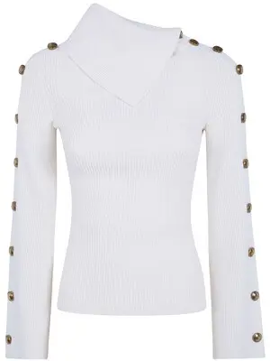 Elisabetta Franchi Round Neck Sweater With Gold Button Detailing - White