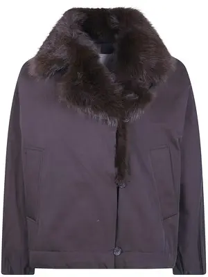 TWINSET Faux Fur Neck Windbreaker Jacket - Brown