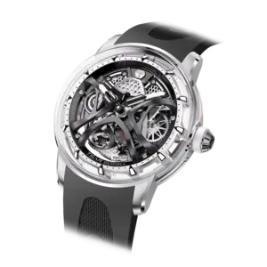 TSAR BOMBA Automatic Mechanical Watch With Skeleton Dial And Fluoroelastomer Strap - Black Silver
