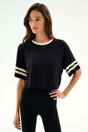 Splits59 Djuna Oversized Cropped Jersey Tee - Black/creme