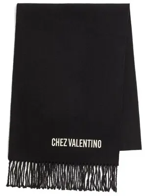 Valentino Garavani Wool Scarf With Vlogo Embroidery - Black