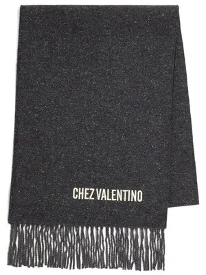 Valentino Garavani Wool Scarf With Vlogo Embroidery - Grey