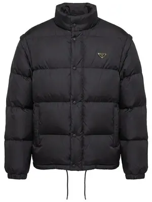 Prada Down Jacket With Logo - Black