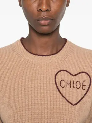 Chloé Embroidered Heart Pullover - Brown