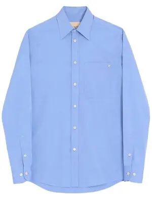 Valentino Garavani Lightweight Cotton Oxford Shirt With Vgold - Blue