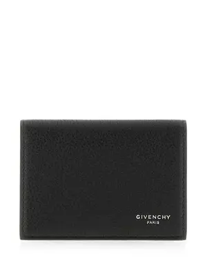 Givenchy Bi-fold Cardholder In Grained Leather With Printed Logo - Black