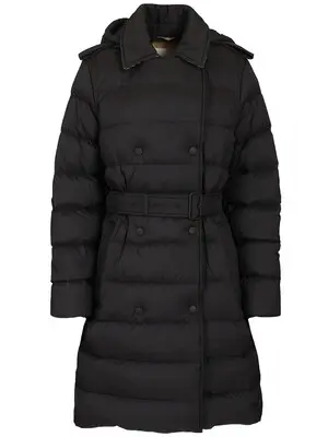 Burberry Long Padded And Quilted Coat With Belt - Black