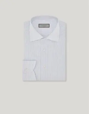Canali Impeccabile And Light Blue Cotton Striped Regular-fit Shirt - White