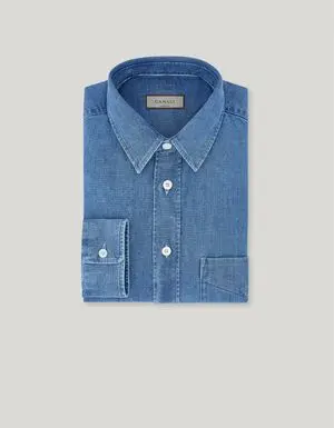 Canali Stonewashed Cotton Denim Relaxed-fit Shirt