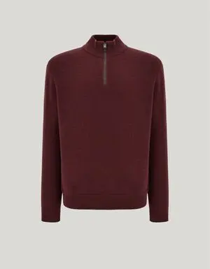 Canali Burgundy Wool And Cashmere Zip Polo Shirt - Red