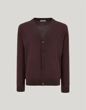 Canali Nuvola Burgundy Seamless Merino Wool Cardigan - Red