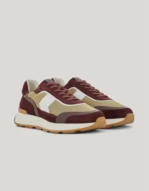 Canali Burgundy Technical Fabric And Leather Runner Sneakers - Red