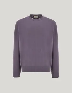 Canali Long-sleeve Giza Cotton Crew Neck With Contrasting Piping