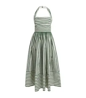 Carolina Herrera Cotton-blend Stripe Halterneck Midi Dress - Green
